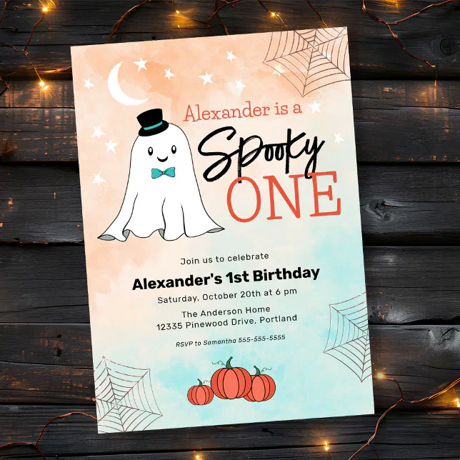 Spooky One Halloween Ghost Boys 1st Birthday Party Invitation | Zazzle