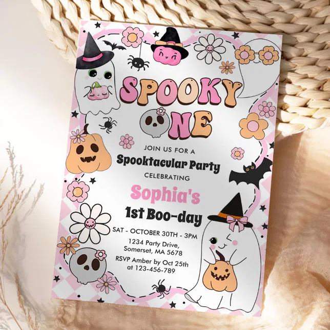 Spooky One Halloween Groovy Ghost 1st Birthday Invitation | Zazzle