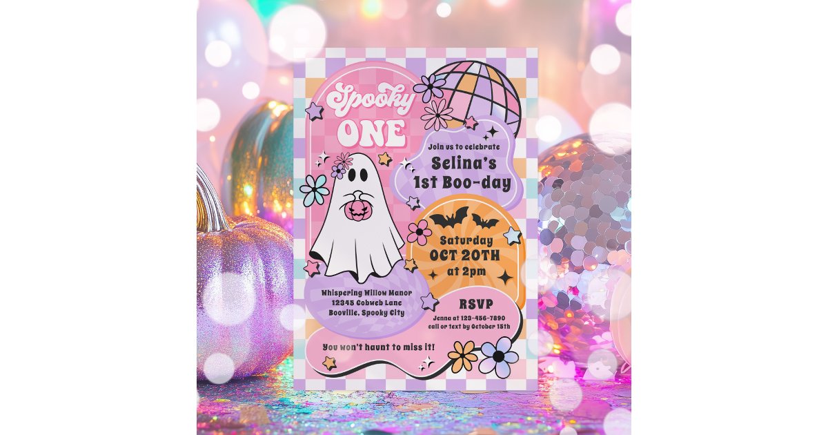 Spooky One Halloween Groovy Ghost 1st Birthday Invitation | Zazzle