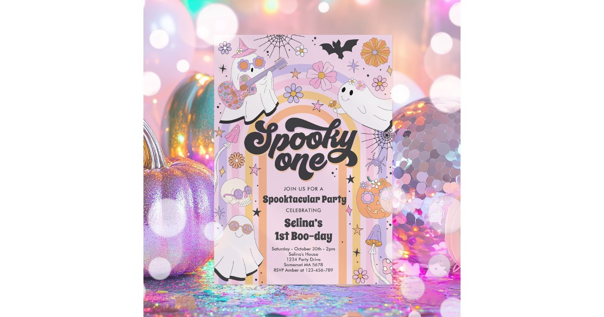 Spooky One Halloween Groovy Ghost 1st Birthday Invitation | Zazzle