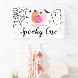 Spooky One Halloween pink pumpkins 1st Birthday Banner | Zazzle