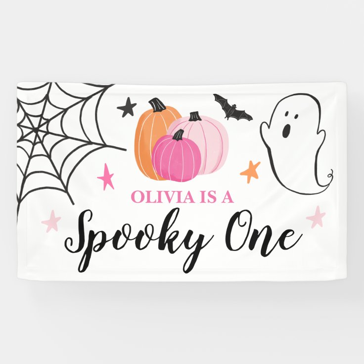Spooky One Halloween pink pumpkins 1st Birthday Banner | Zazzle