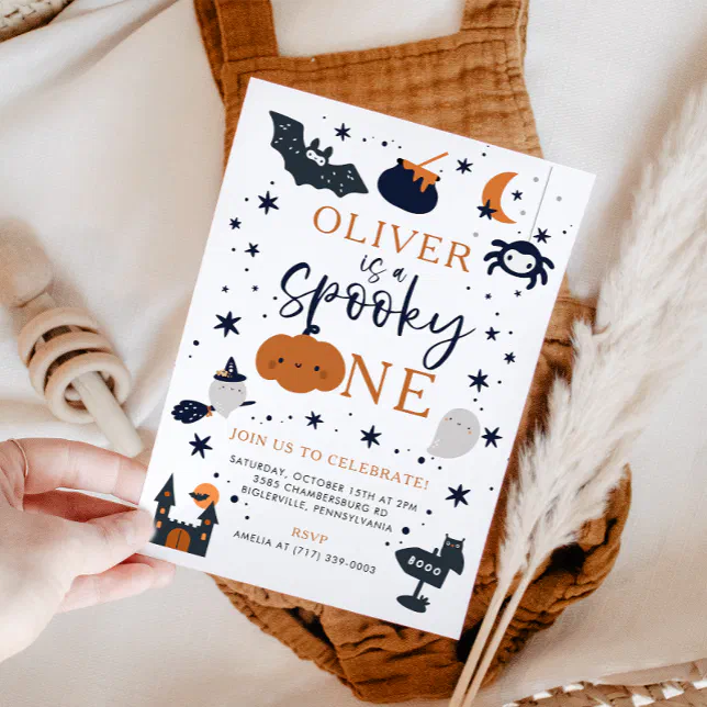 Spooky One Halloween Pumpkin 1st Birthday Invitation | Zazzle
