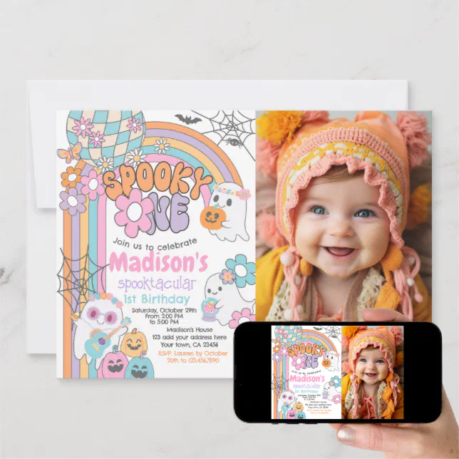 Spooky One Hippie Halloween 1st Birthday Invitation | Zazzle