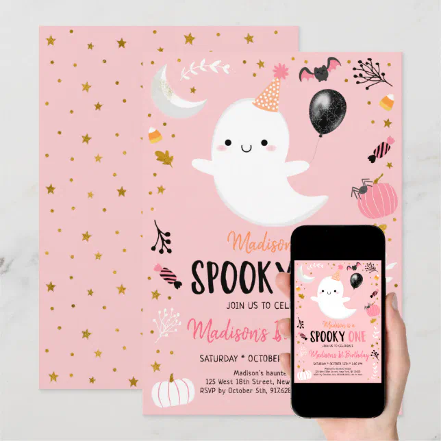Spooky ONE Pink Ghost Halloween Birthday Invitation | Zazzle