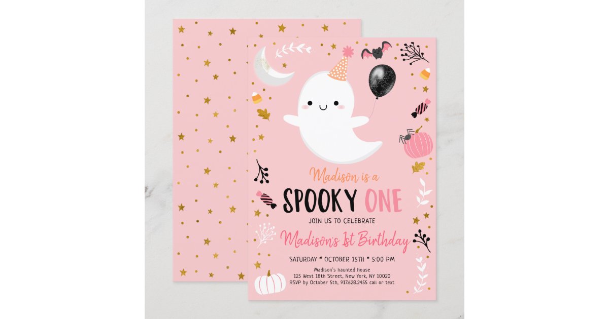 Spooky ONE Pink Ghost Halloween Birthday Invitation | Zazzle