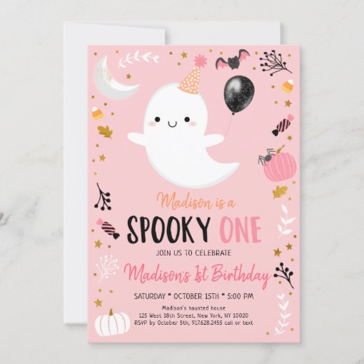 Spooky ONE Pink Ghost Halloween Birthday Invitation | Zazzle