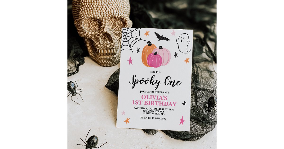 Spooky One Pink Halloween 1st Birthday Invitation | Zazzle