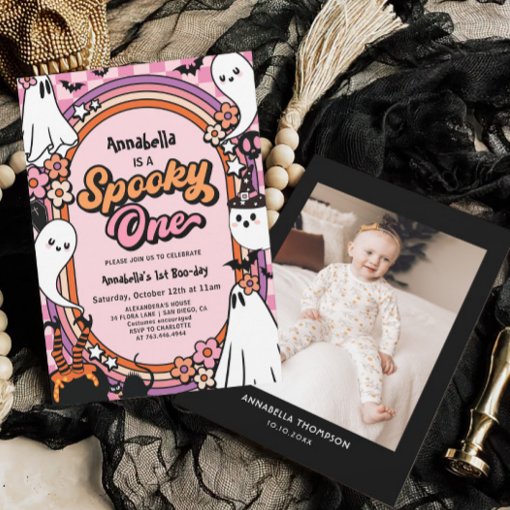 Spooky One Pink Halloween 1st Birthday Party Invitation | Zazzle