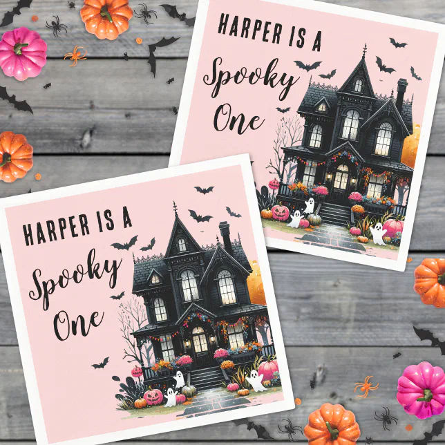 Spooky One Pink Halloween 1st Birthday Party Napkins | Zazzle