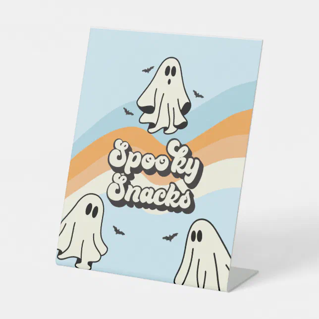Spooky One Retro Ghost Birthday Snacks Pedestal Sign | Zazzle