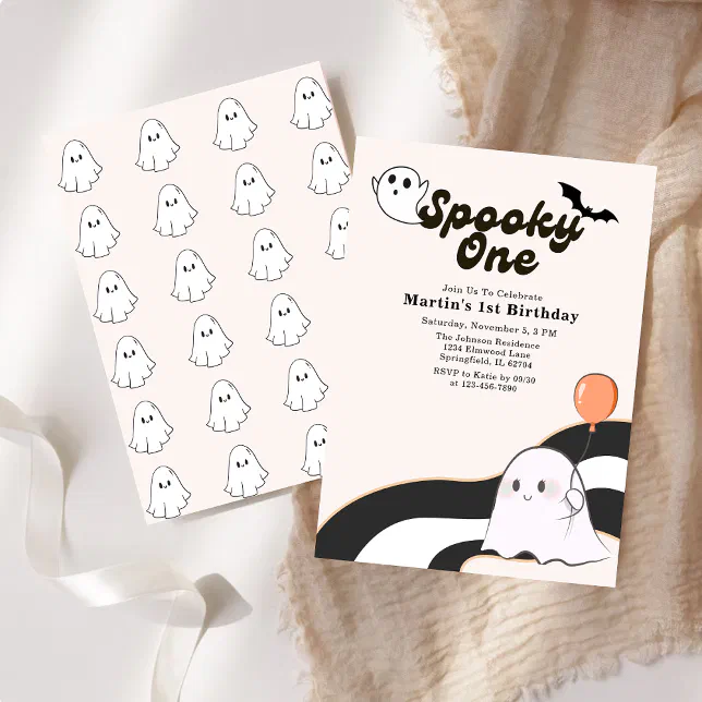 Spooky One Retro Ghost First Birthday Invitation | Zazzle