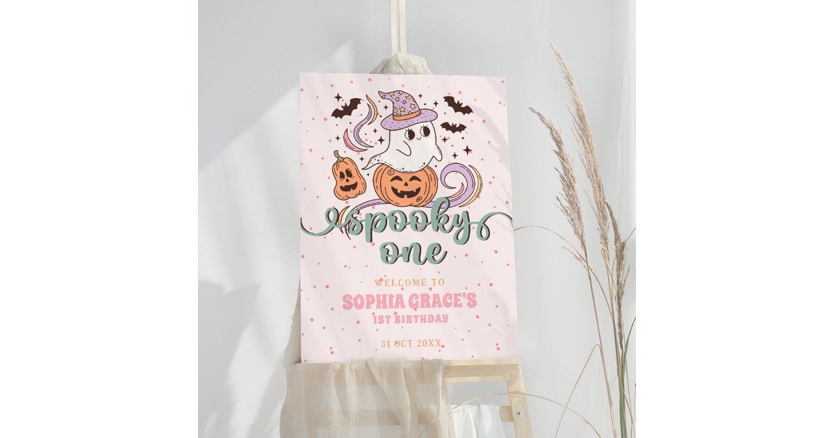 Spooky One Retro Ghost Halloween Birthday Sign | Zazzle
