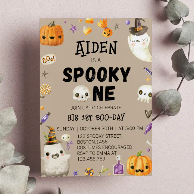 Spooky One Vintage Halloween Ghost Birthday Invitation | Zazzle