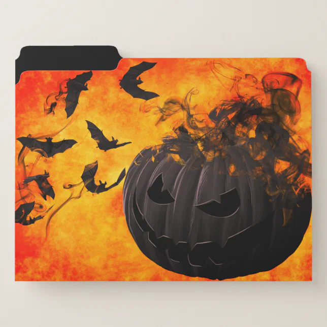 Spooky pumpkin and bats illustration file folder | Zazzle