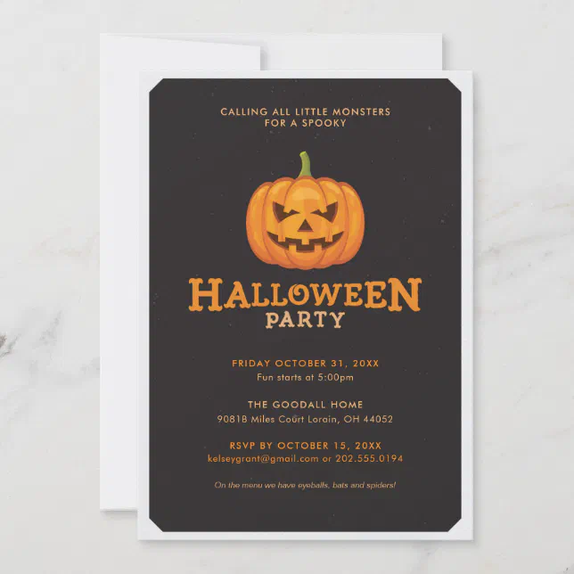 Spooky Pumpkin Kid's Halloween Party Invitation | Zazzle