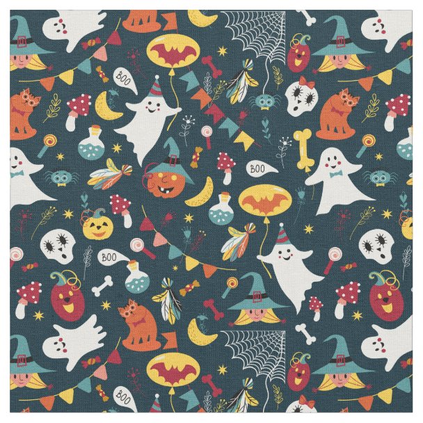 Spooky Bats In Moon Halloween Print Fabric | Zazzle