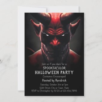 Spooky Red Devil Satan Halloween Costume Party Invitation | Zazzle