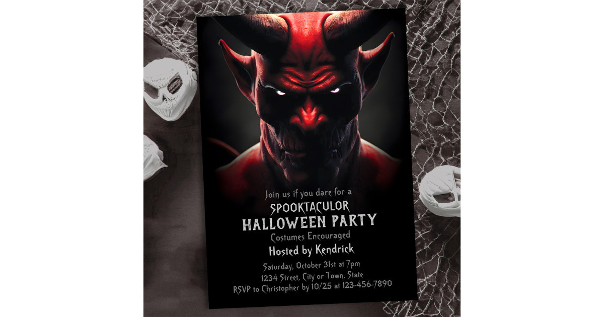 Spooky Red Devil Satan Halloween Costume Party Invitation | Zazzle