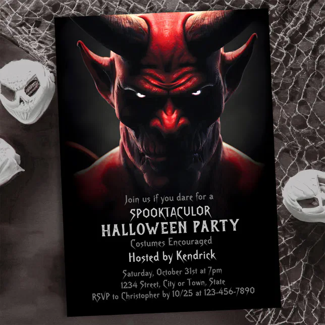 Spooky Red Devil Satan Halloween Costume Party Invitation | Zazzle