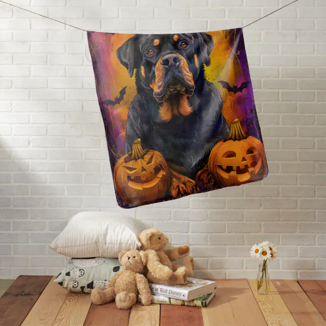 Spooky Rottweiler Dog Halloween Witch And Pumpkin Baby Blanket | Zazzle