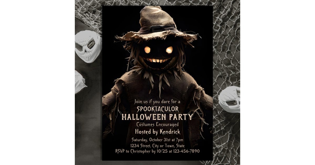 Spooky Scarecrow Halloween Costume Party Invitation | Zazzle