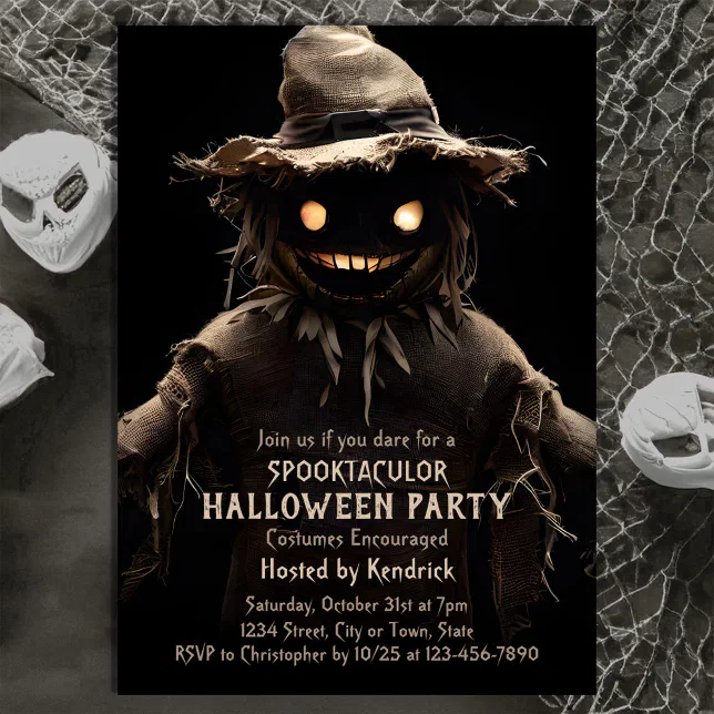 Spooky Scarecrow Halloween Costume Party Invitation | Zazzle
