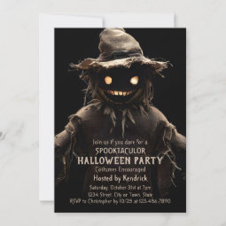 Spooky Scarecrow Halloween Costume Party Invitation | Zazzle