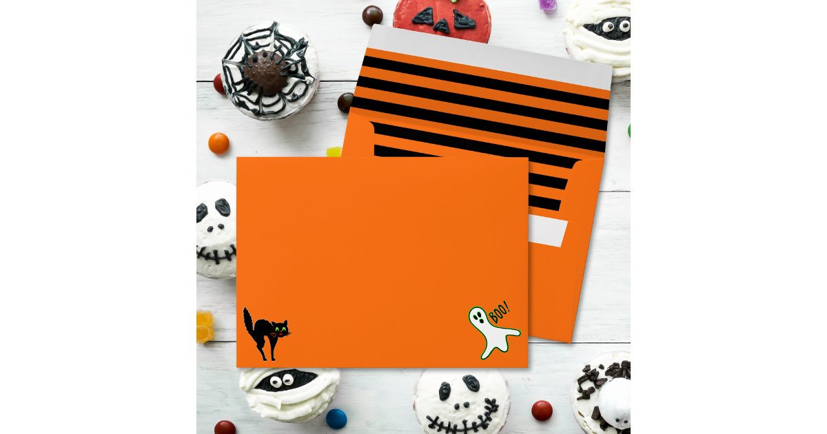 Spooky Scary Orange Halloween Party Return Address Envelope | Zazzle
