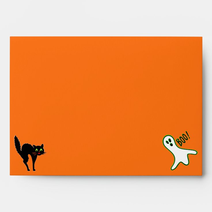 Spooky Scary Orange Halloween Party Return Address Envelope | Zazzle