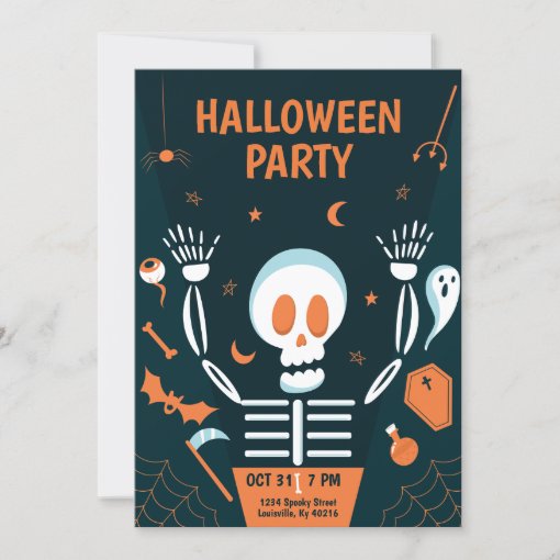 Spooky Skeleton Halloween Party Invitation | Zazzle