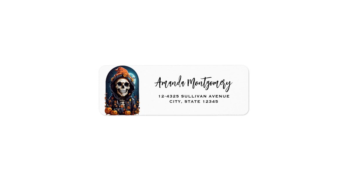 Spooky Skeleton with Evil Pumpkins Label | Zazzle