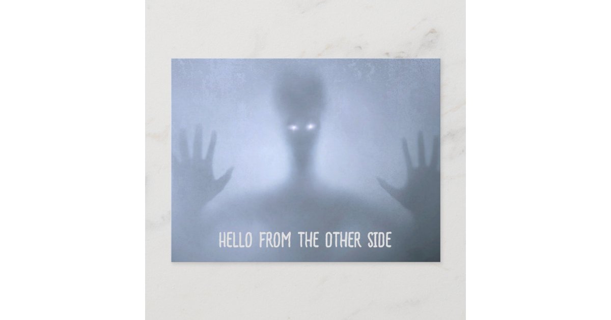 Spooky Spirit Alien Emerging from Fog Custom Text Postcard | Zazzle