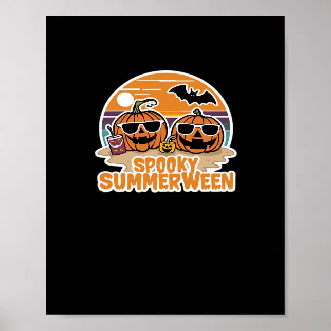 Spooky Summerween - Pumpkins On The Beach Classic Poster | Zazzle