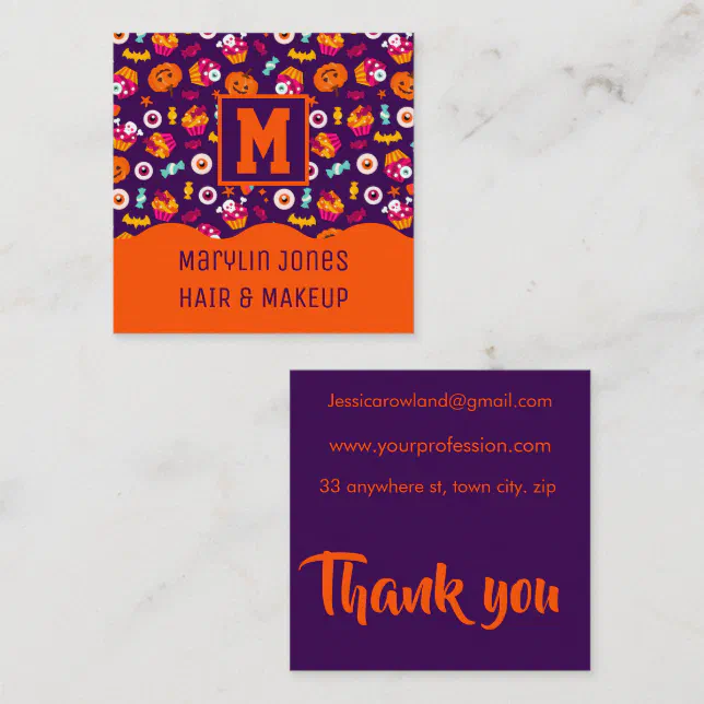 SPOOKY TRICK OR TREAT HALLOWEEN CANDY SQUARE BUSINESS CARD | Zazzle