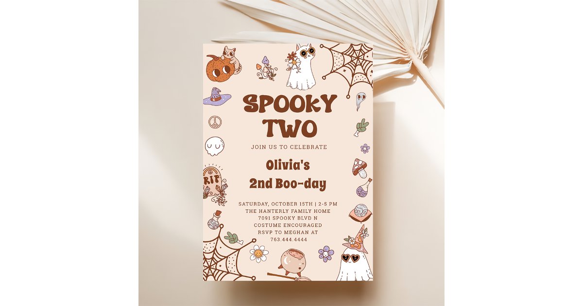 Spooky Two Halloween Cute Ghost 2nd Birthday Invitation | Zazzle