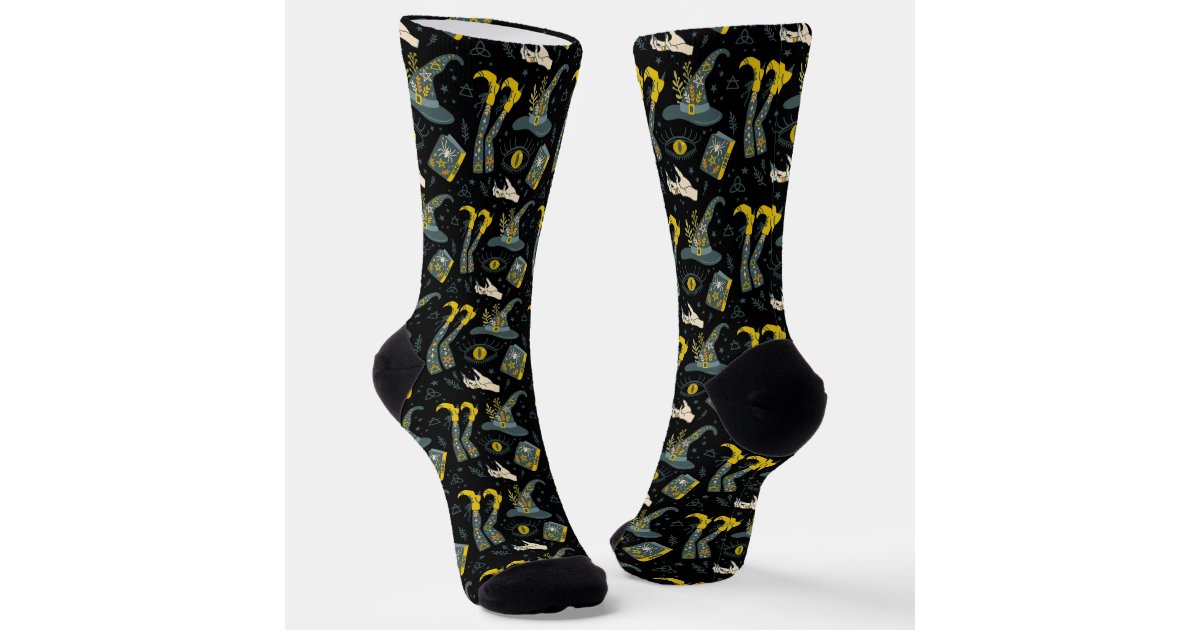 Spooky vibe colorful halloween symbols pattern socks | Zazzle