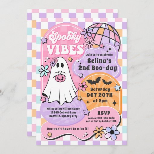 Spooky Vibes Halloween Groovy Ghost Birthday Party Invitation | Zazzle