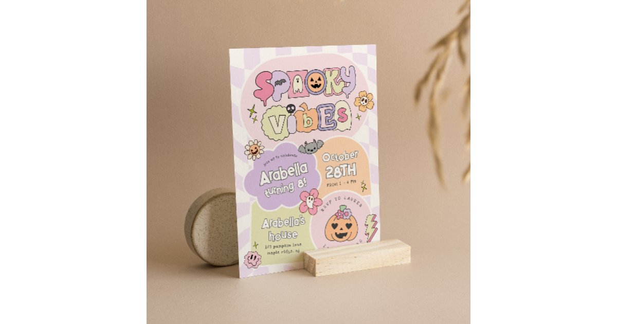 Spooky Vibes Preppy Halloween Birthday Invitation | Zazzle
