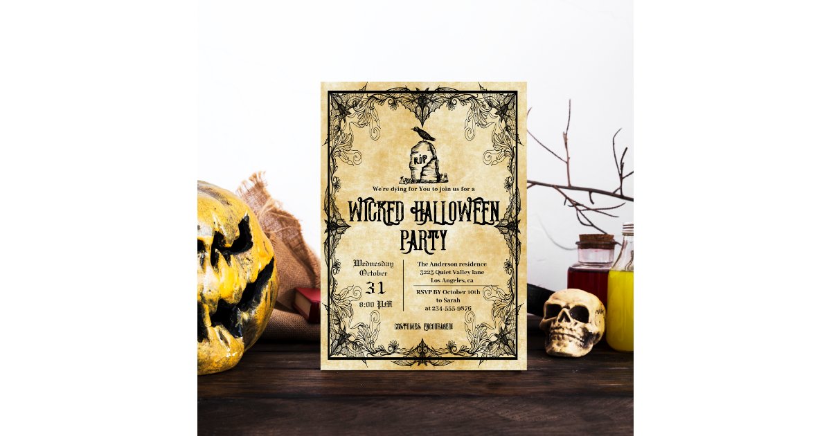 Spooky Vintage Gothic Creepy Halloween Party Invitation | Zazzle