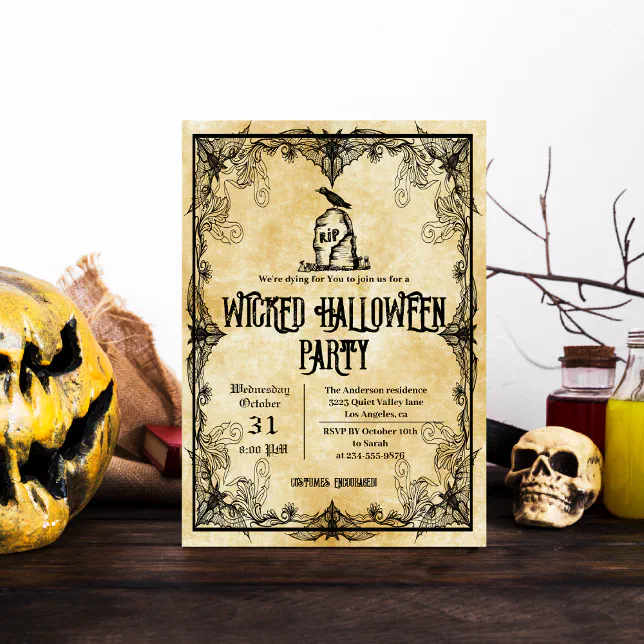 Spooky Vintage Gothic Creepy Halloween Party Invitation | Zazzle