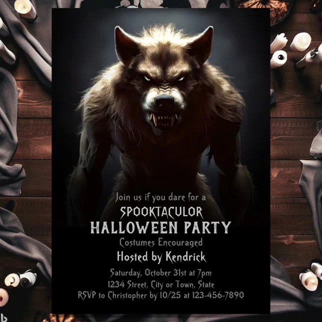 Spooky Werewolf Halloween Costume Party Invitation | Zazzle