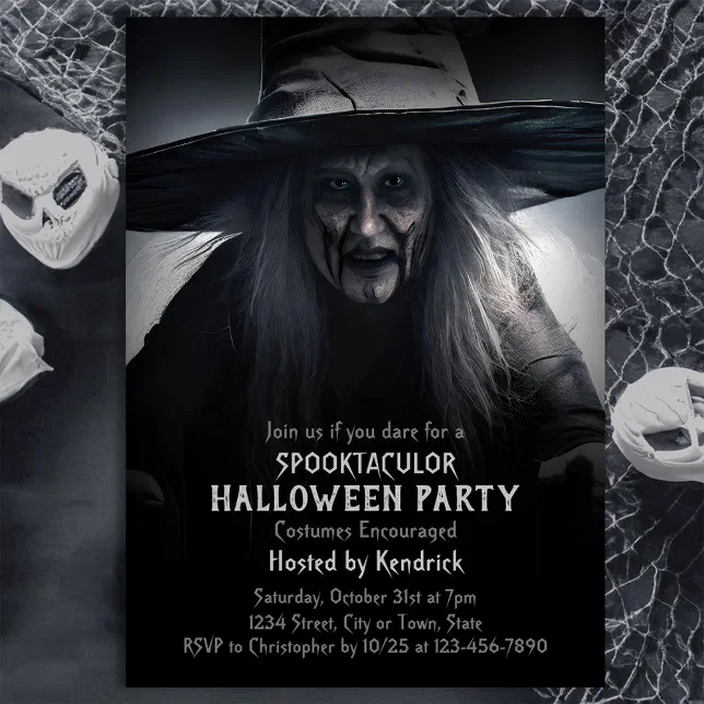 Spooky Witch Halloween Costume Party Invitation | Zazzle