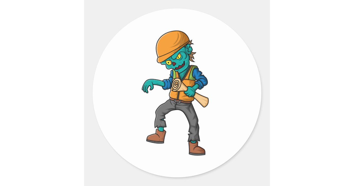spooky zombie architect cartoon character classic round sticker | Zazzle