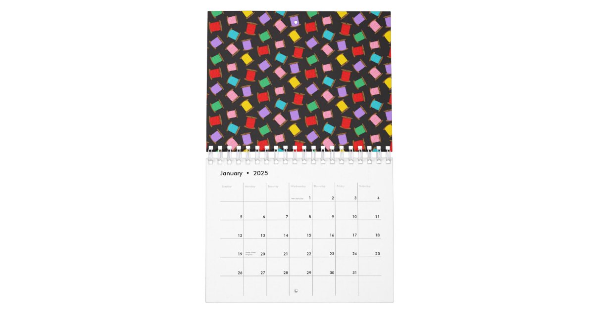 Spools Sewing Threads Black Dressmaker Seamstress Calendar | Zazzle