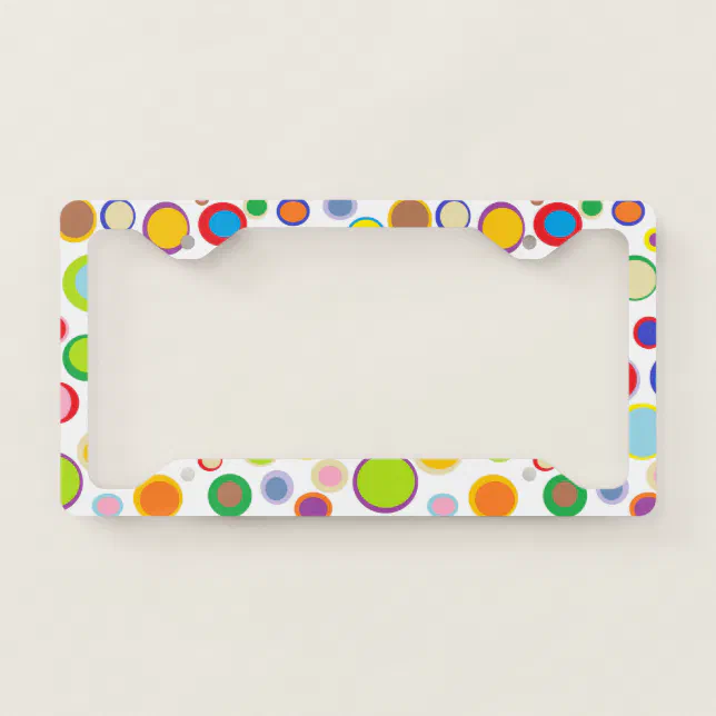 Sporadic Outlined Rainbow Polka Dots License Plate Frame | Zazzle
