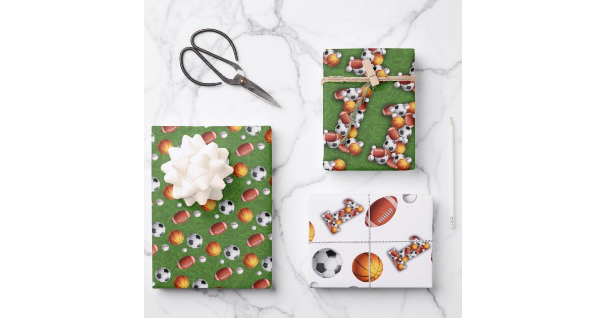 Sport Balls 1st Birthday Party Wrapping Paper Sheets | Zazzle