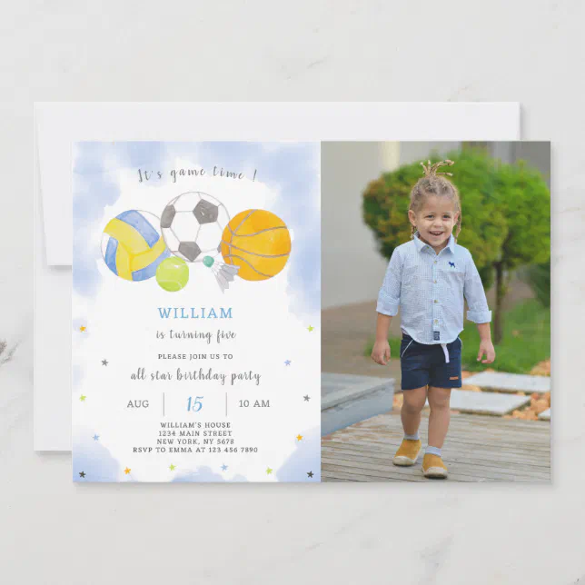 Sport Balls Birthday Invitation With Photo | Zazzle