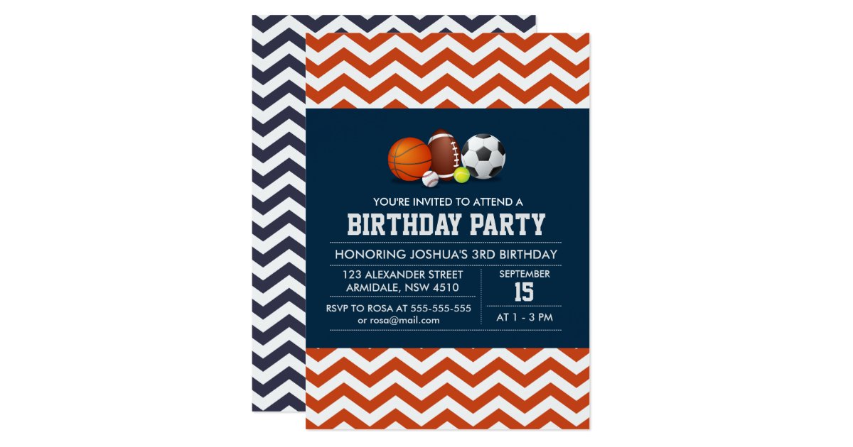 Sport chevron theme birthday boy party invitation | Zazzle.com