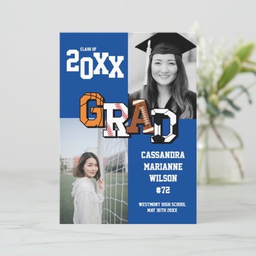 Sport Graduation Soccer Basketball Football Invitation | Zazzle
